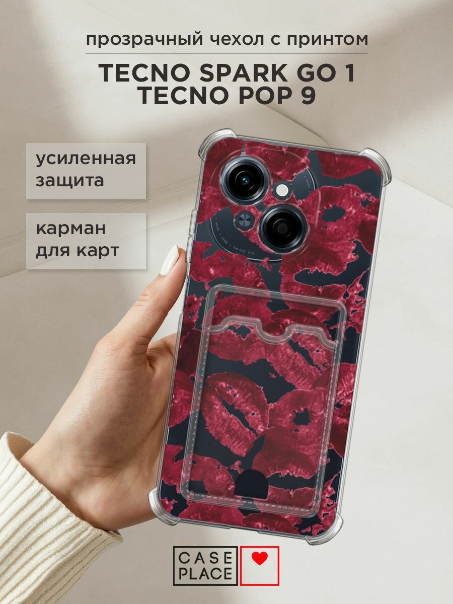 Чехол на Tecno Spark Go 1/Pop 9 (Текно Спарк Go 1/Поп 9) с картой и принтом "Помада паттерн 2"
