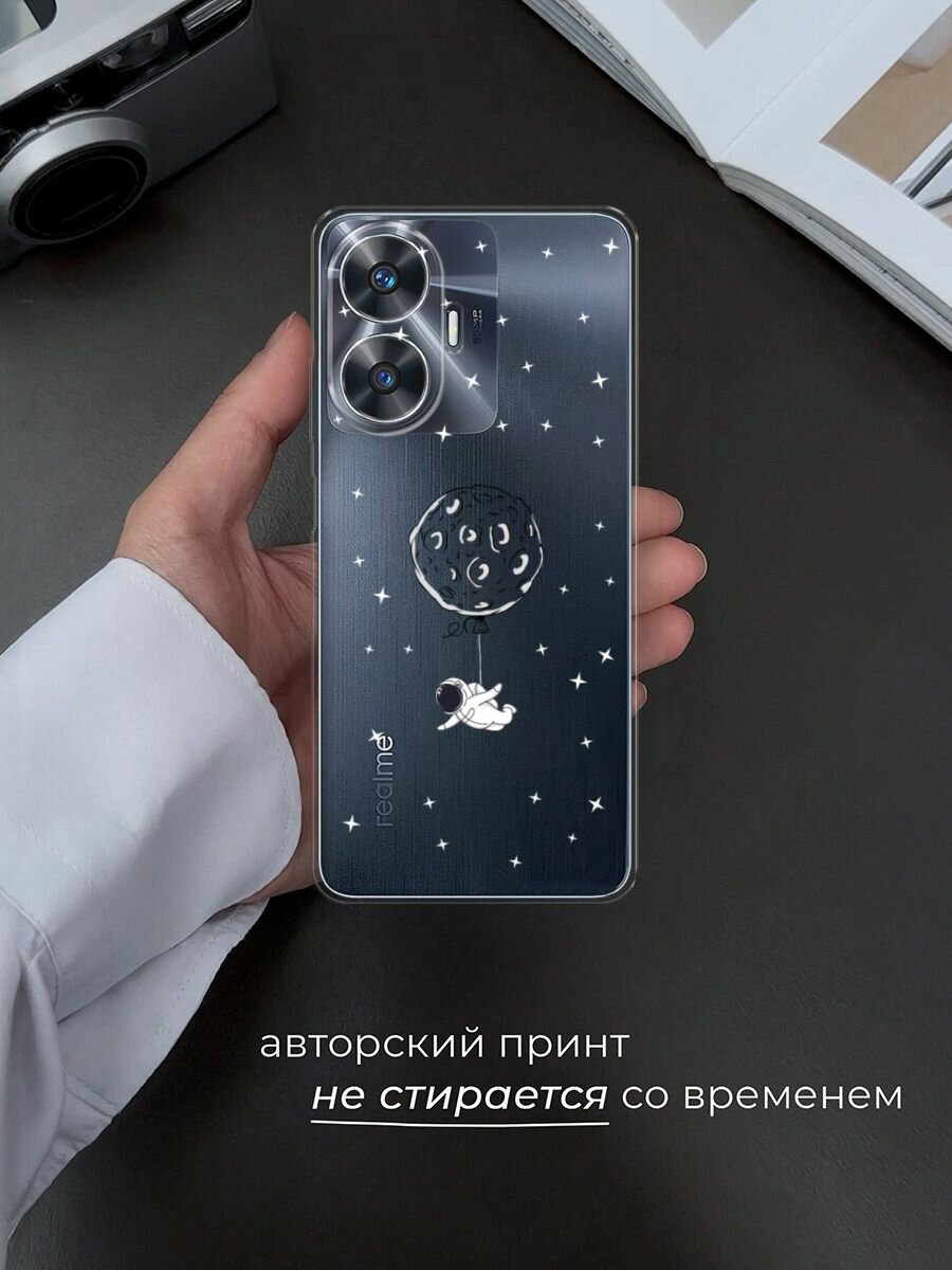 Чехол на Realme C55 / Реалми C55 с принтом "Лунный полет", прозрачный — фото 1