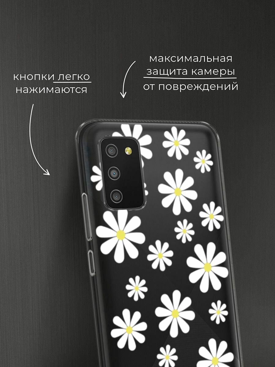Чехол на Samsung Galaxy A02s / Самсунг Галакси A02s с принтом "Большие ромашки", прозрачный — фото 1