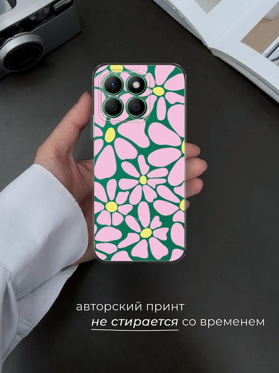 Чехол на Honor X8B / Хонор X8B с принтом "Розовые лепестки 2", прозрачный — фото 1