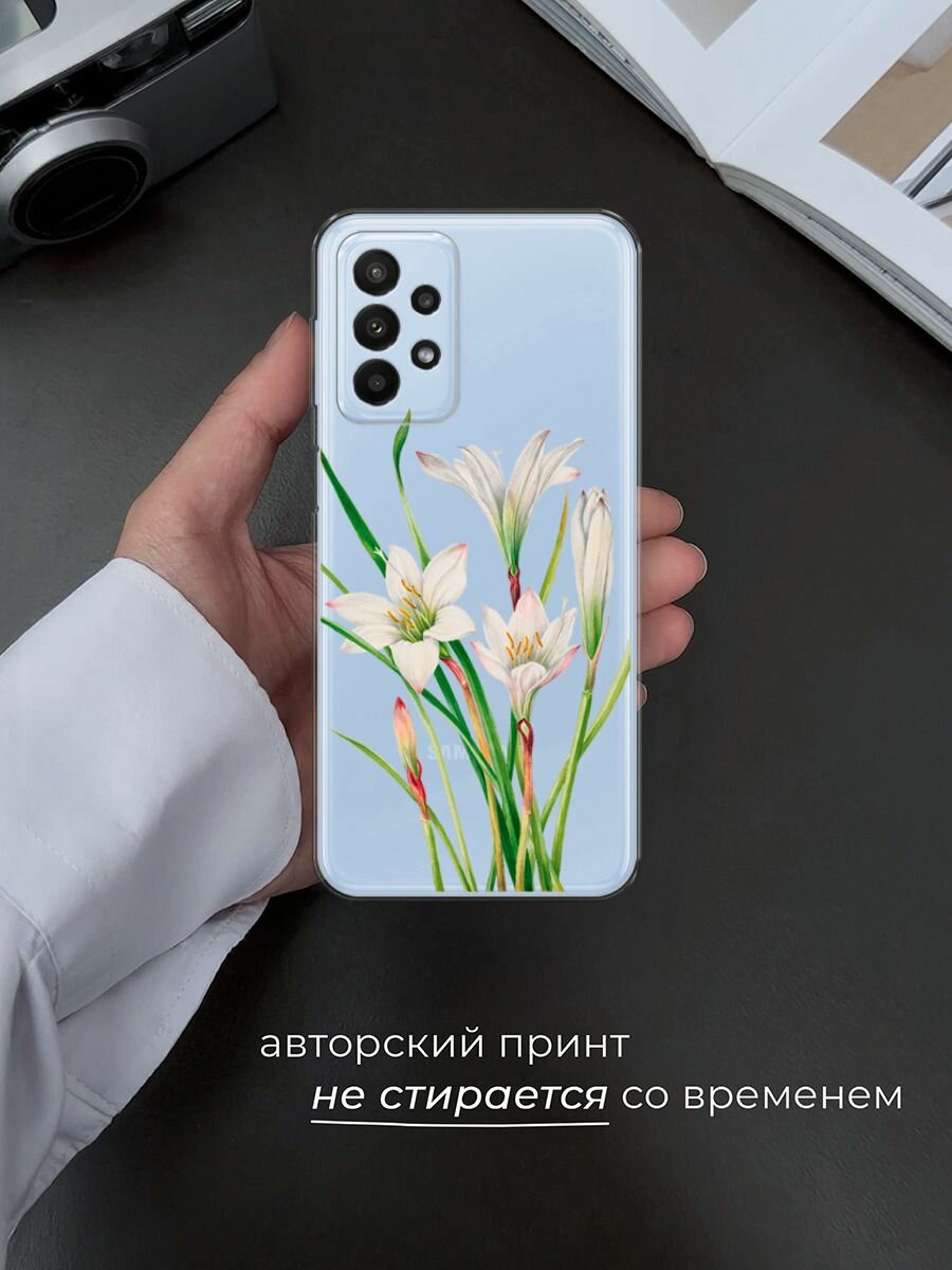 Чехол на Samsung Galaxy A23 / Самсунг Галакси А23 с принтом "White lily", прозрачный — фото 1