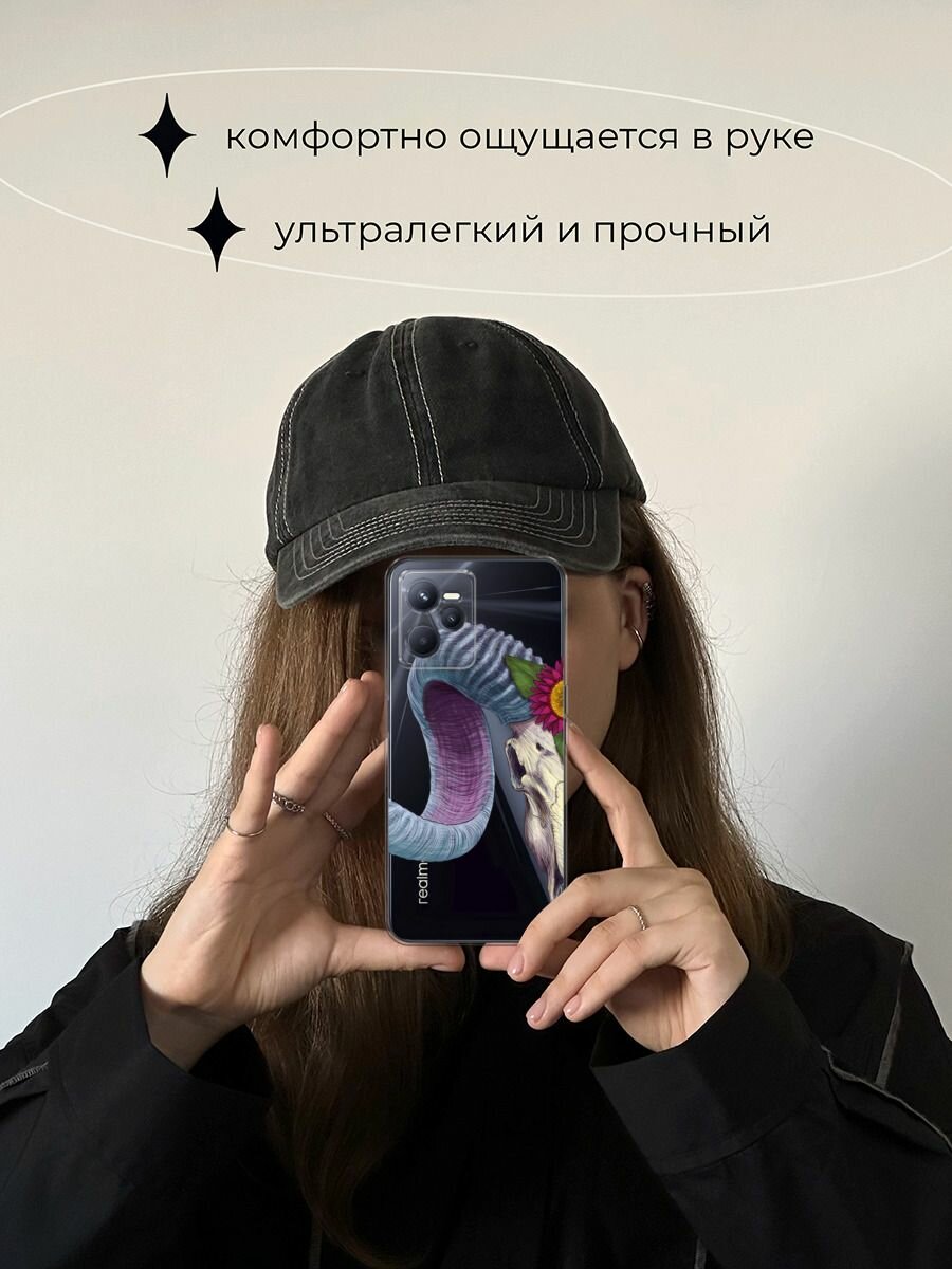 Чехол на Realme C35 / Реалми C35 с принтом "Мифический череп", прозрачный — фото 1