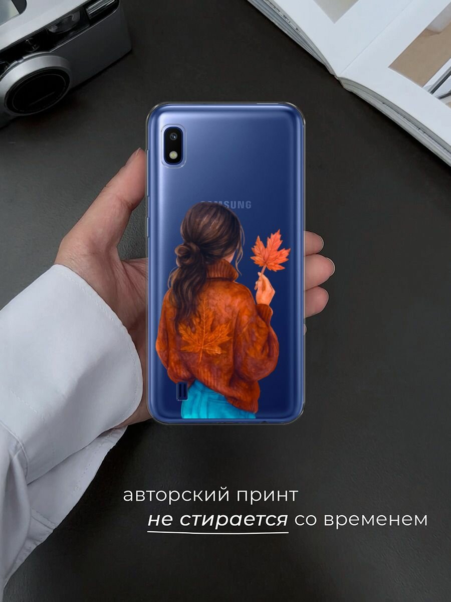 Чехол на Samsung Galaxy A10 / Самсунг Галакси А10 с принтом "Девушка с опавшим листом", прозрачный — фото 1