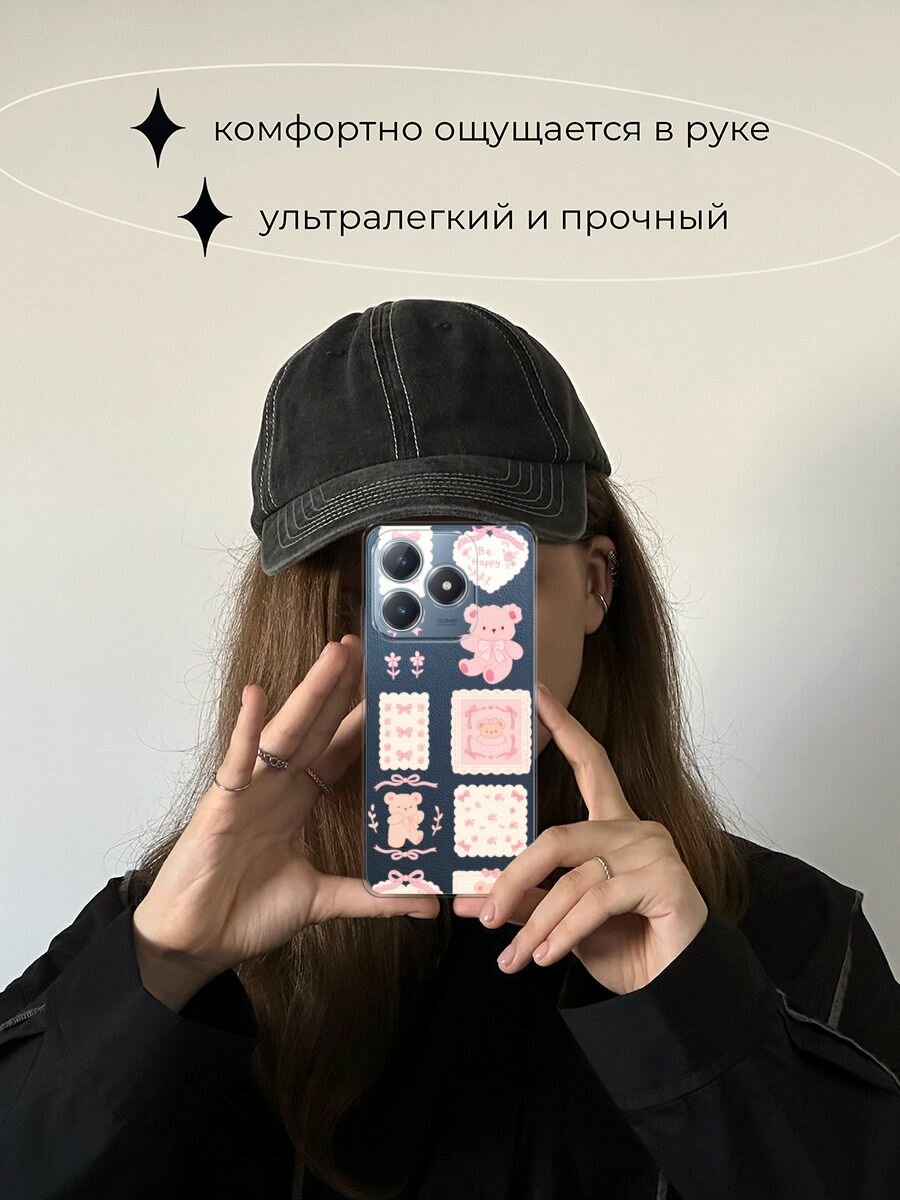 Чехол на Realme C63 / Реалми С63 с принтом "Розовые марки", прозрачный — фото 1