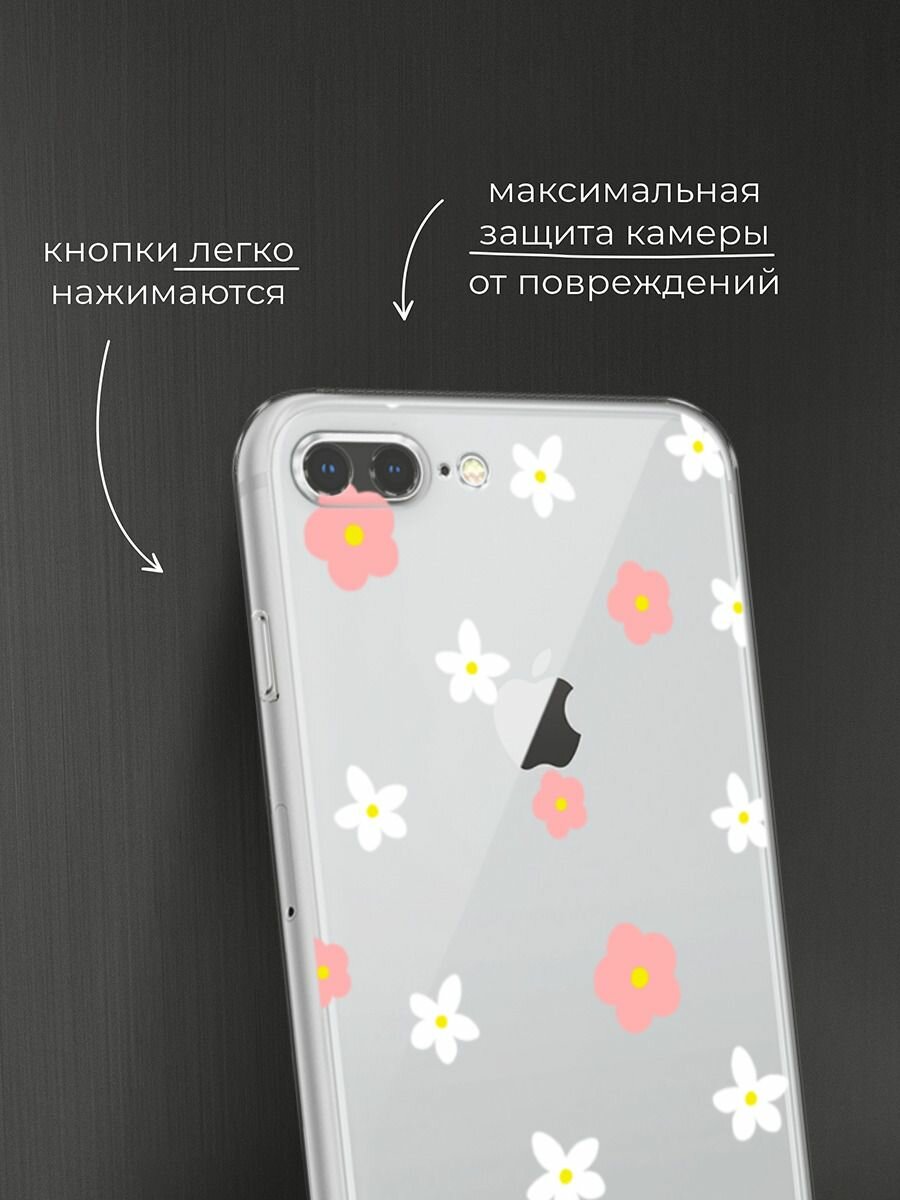 Чехол на Apple iPhone 7 Plus / Айфон 7 Плюс с принтом "Розовые и белые цветы", прозрачный — фото 1