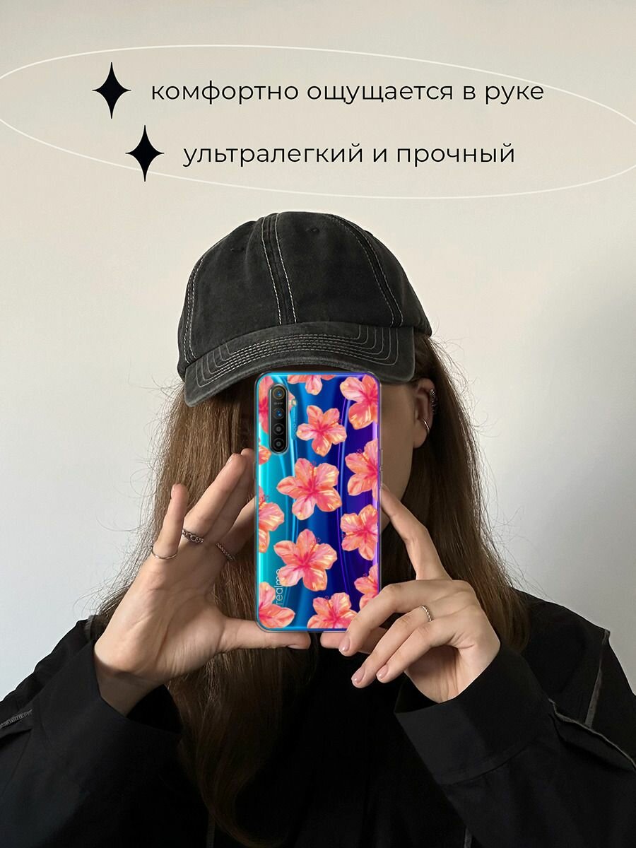 Силиконовый чехол на Realme XT / Реалми XT с принтом "Pink flowers" — фото 1