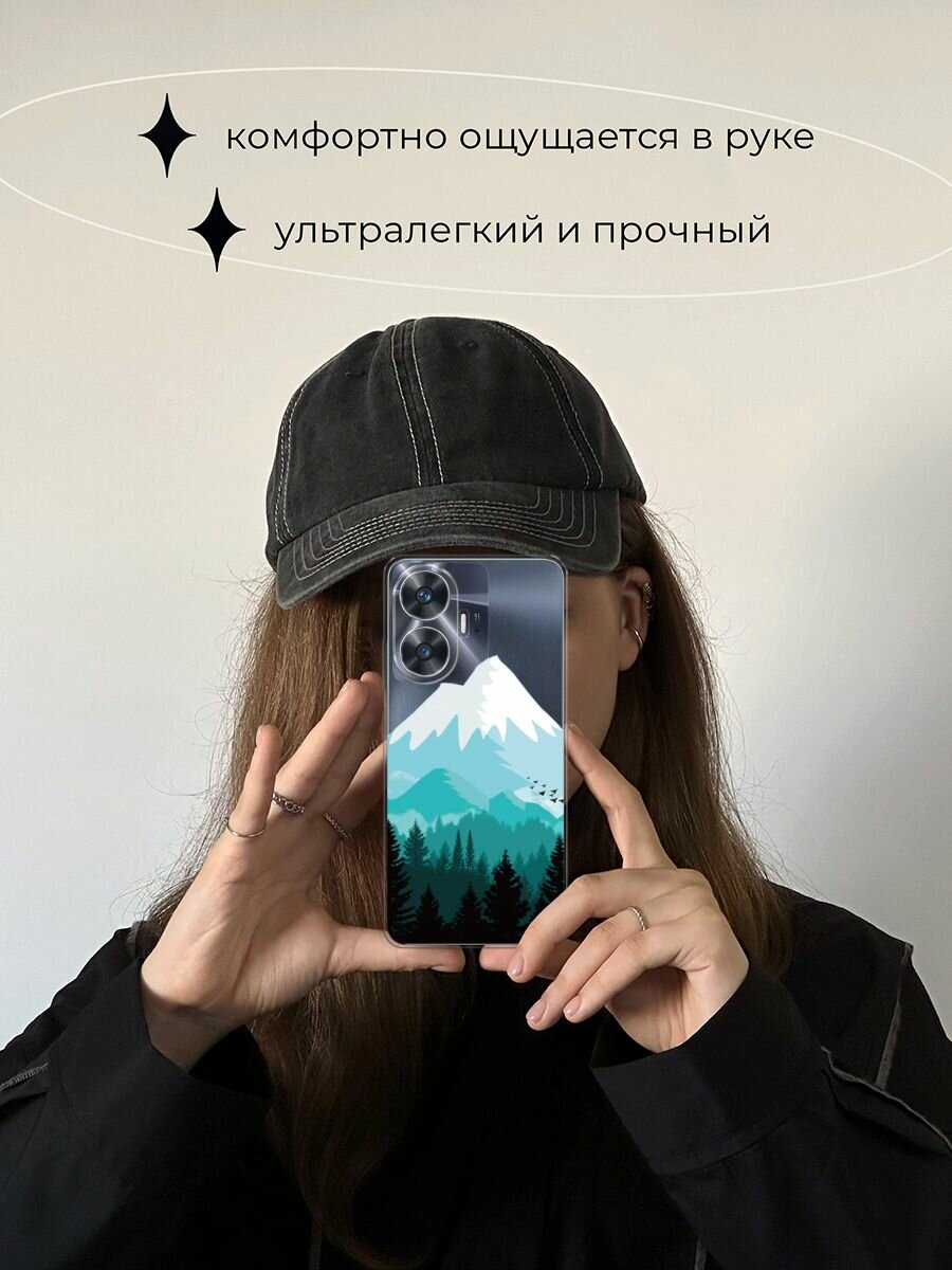 Чехол на Realme C55 / Реалми C55 с принтом "Синяя снежная гора", прозрачный — фото 1