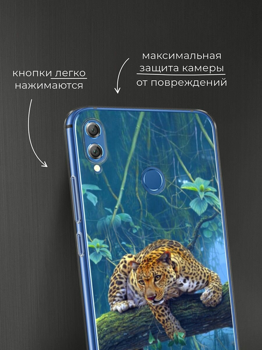 Силиконовый чехол на Honor 8X / Хонор 8Х с принтом "Леопард охотник" — фото 1