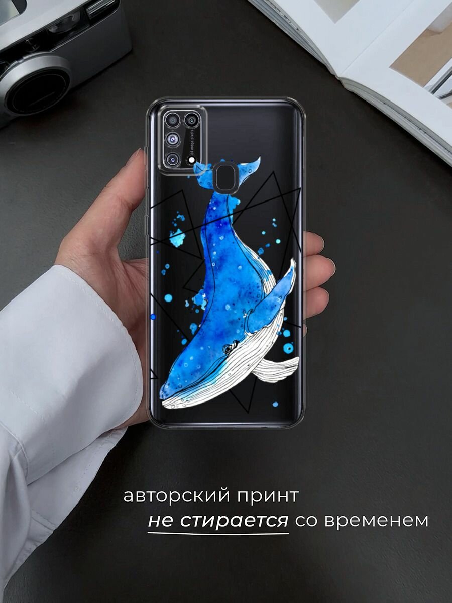 Чехол на Samsung Galaxy M31 / Самсунг Галакси М31 с принтом "Кит графика", прозрачный — фото 1