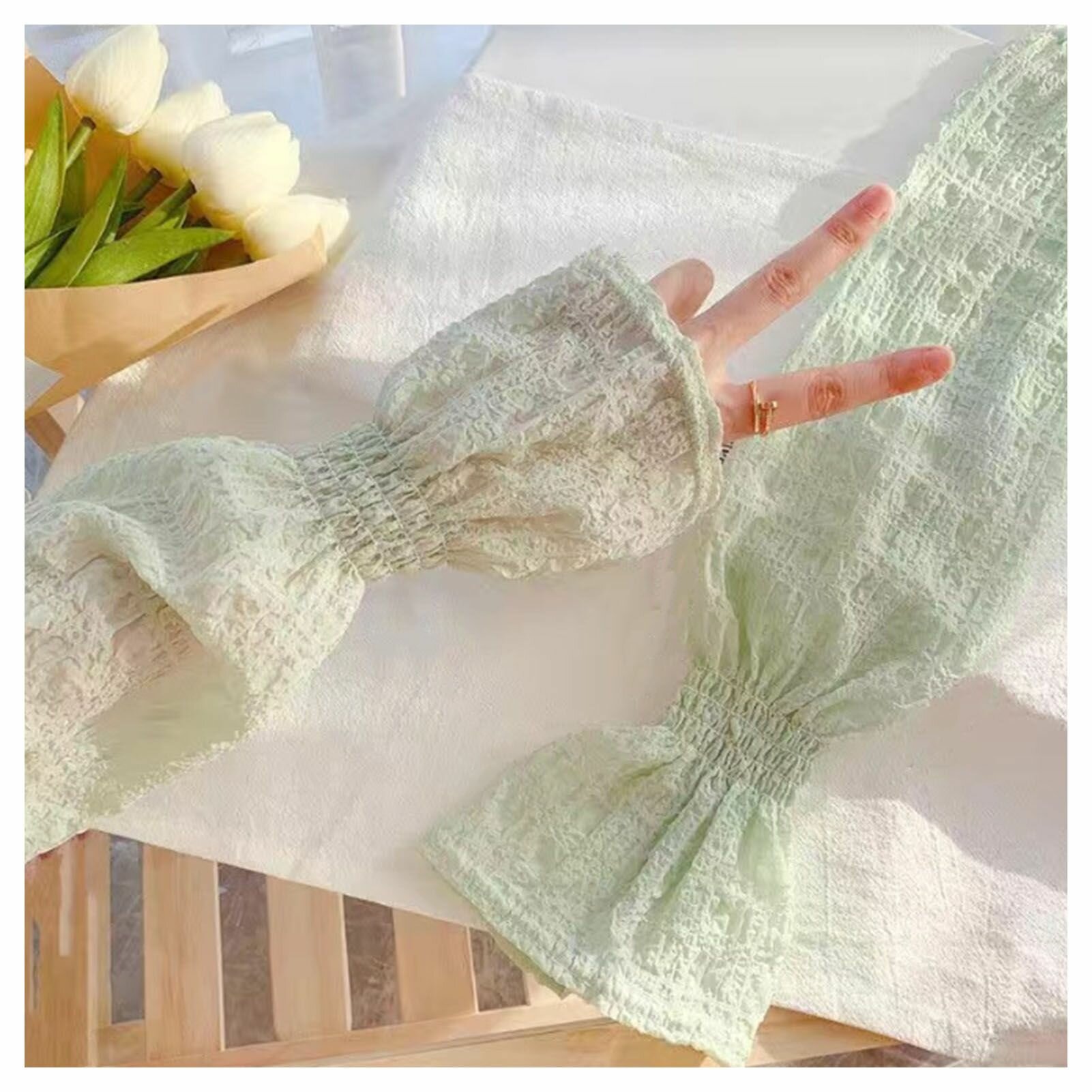 Нарукавник из ледяного шелка с защитой от солнца, плиссированные рукава-фонарики, женские летние аксессуары, зеленый