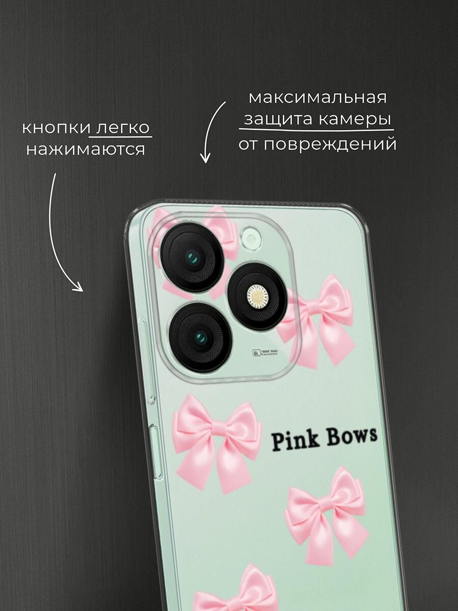 Чехол на Itel A50 / Ител А50 с принтом "Pink Bows", прозрачный — фото 1