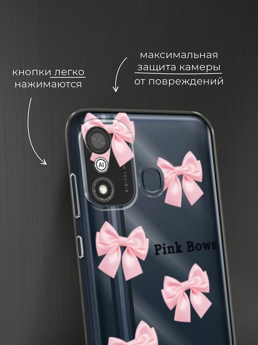 Чехол на Itel A27 / Ител А27 с принтом "Pink Bows", прозрачный — фото 1