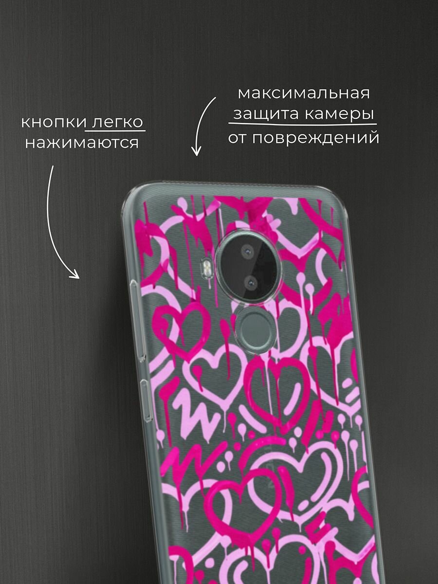 Чехол на Nokia C30 / Нокия C30 с принтом "Граффити сердец", прозрачный — фото 1