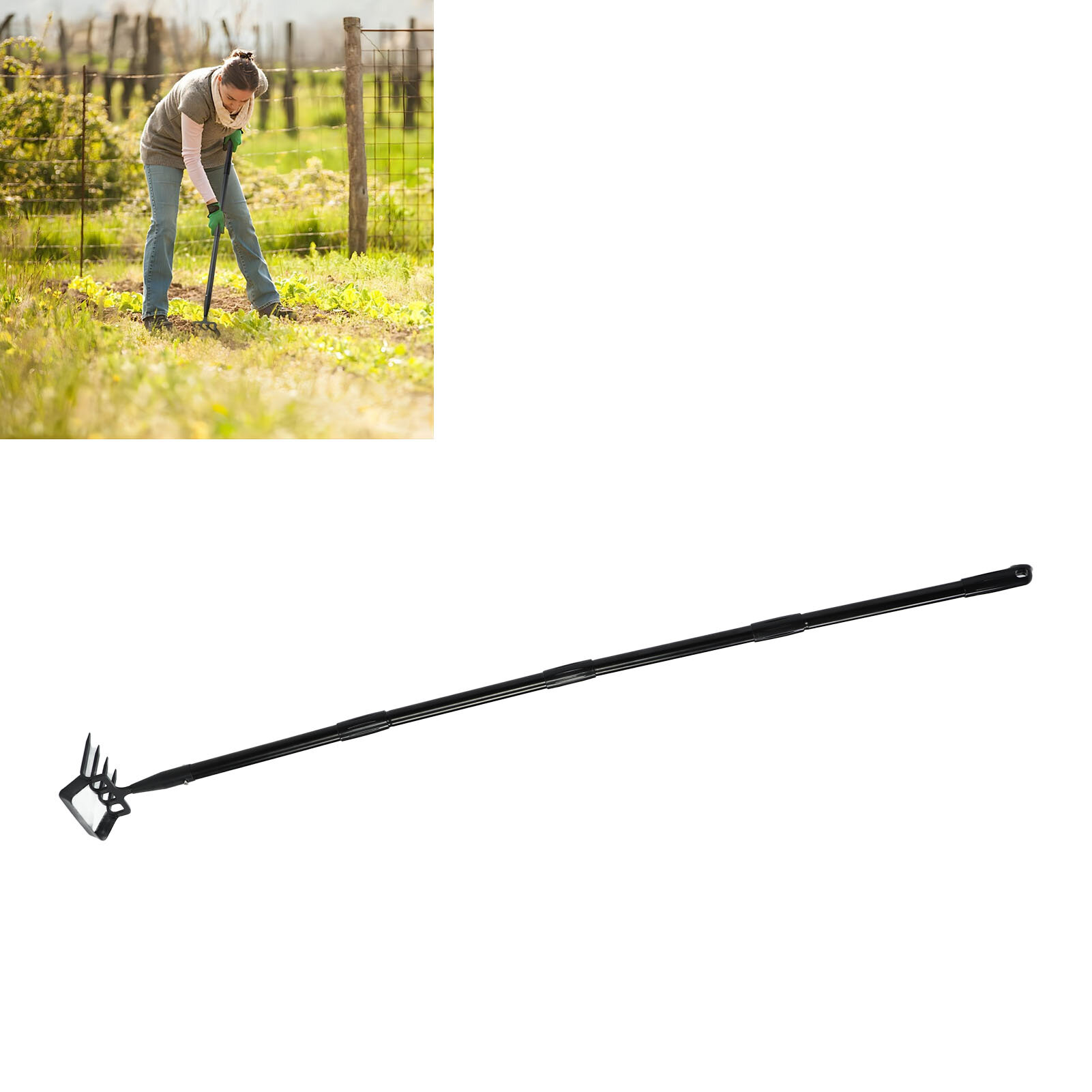 Грабли для прополки, регулируемая длина, эргономичная ручка из нержавеющей стали, ручные грабли, садовый инструмент для культивирования, рыхления, 4 секции