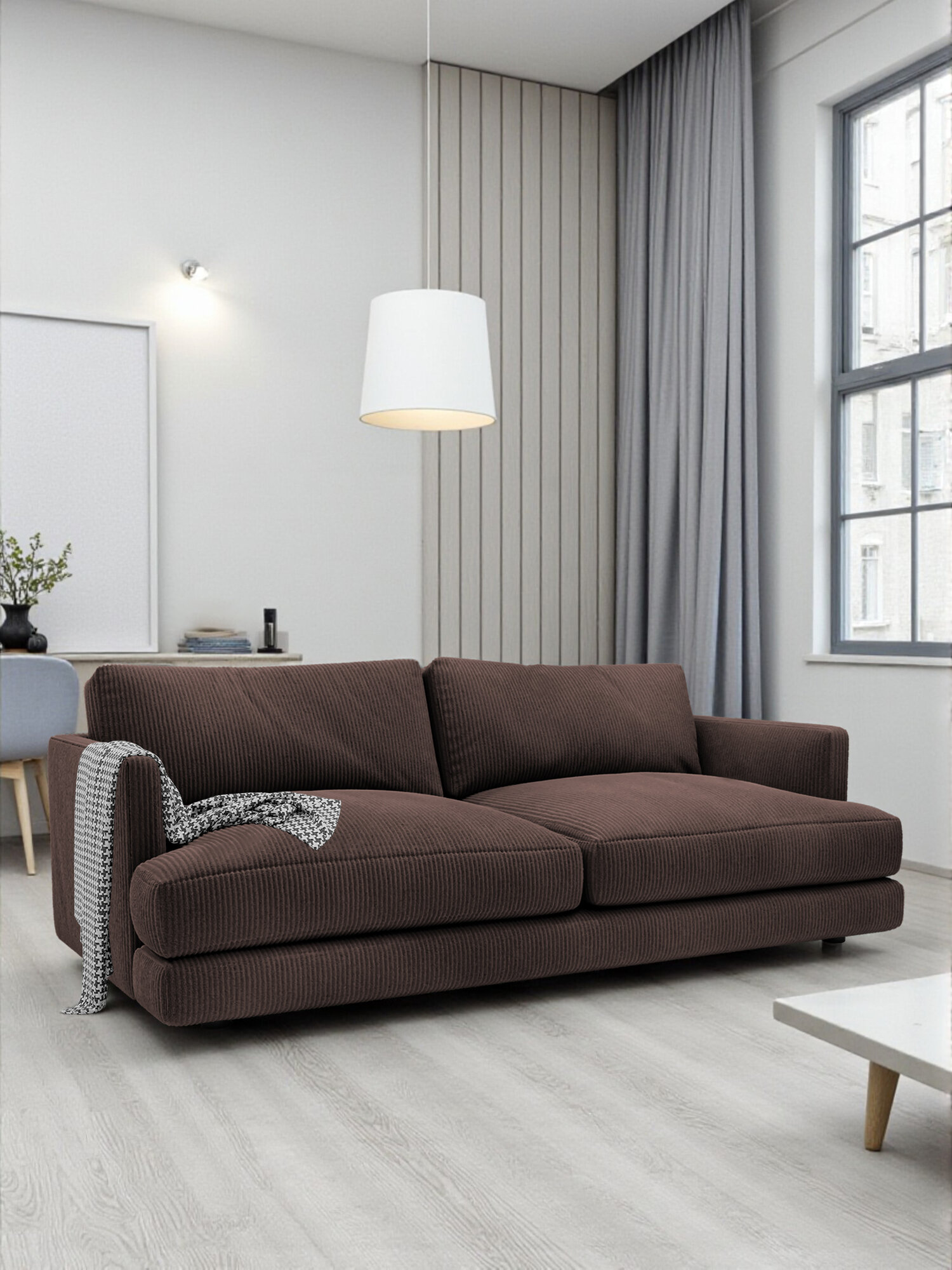 Диван Ибица 2 Cilium Chocolate NEW 212x105x87 см, коричневый Вельвет, еврокнижка Фиеста