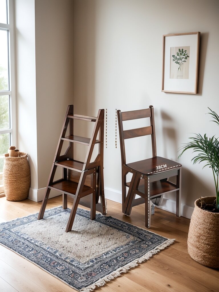 Стремянка-Стул-Трансформер V474, деревянный, складной, устойчивый, темно-коричневый, 35x38x90 см