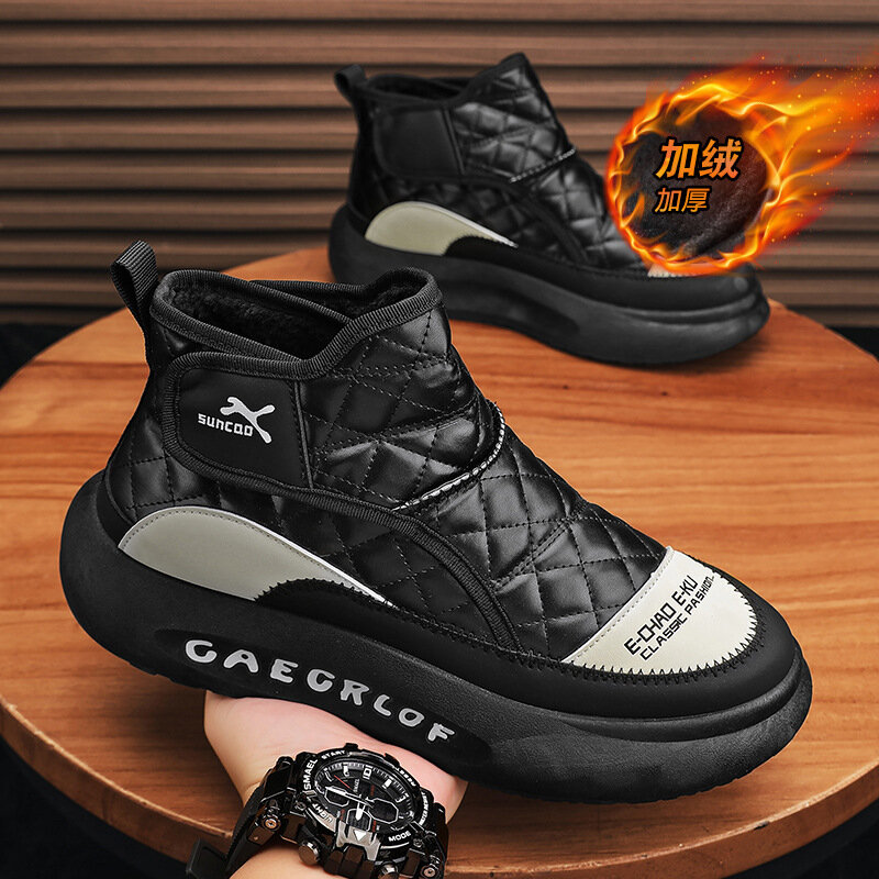 Высокие утолщенные мужские хлопковые ботинки для Северо-Восточного Китая, новый стиль зимы 2025 года, водонепроницаемые, на флисовой подкладке, теплые, изготовлены из кожи и меха.