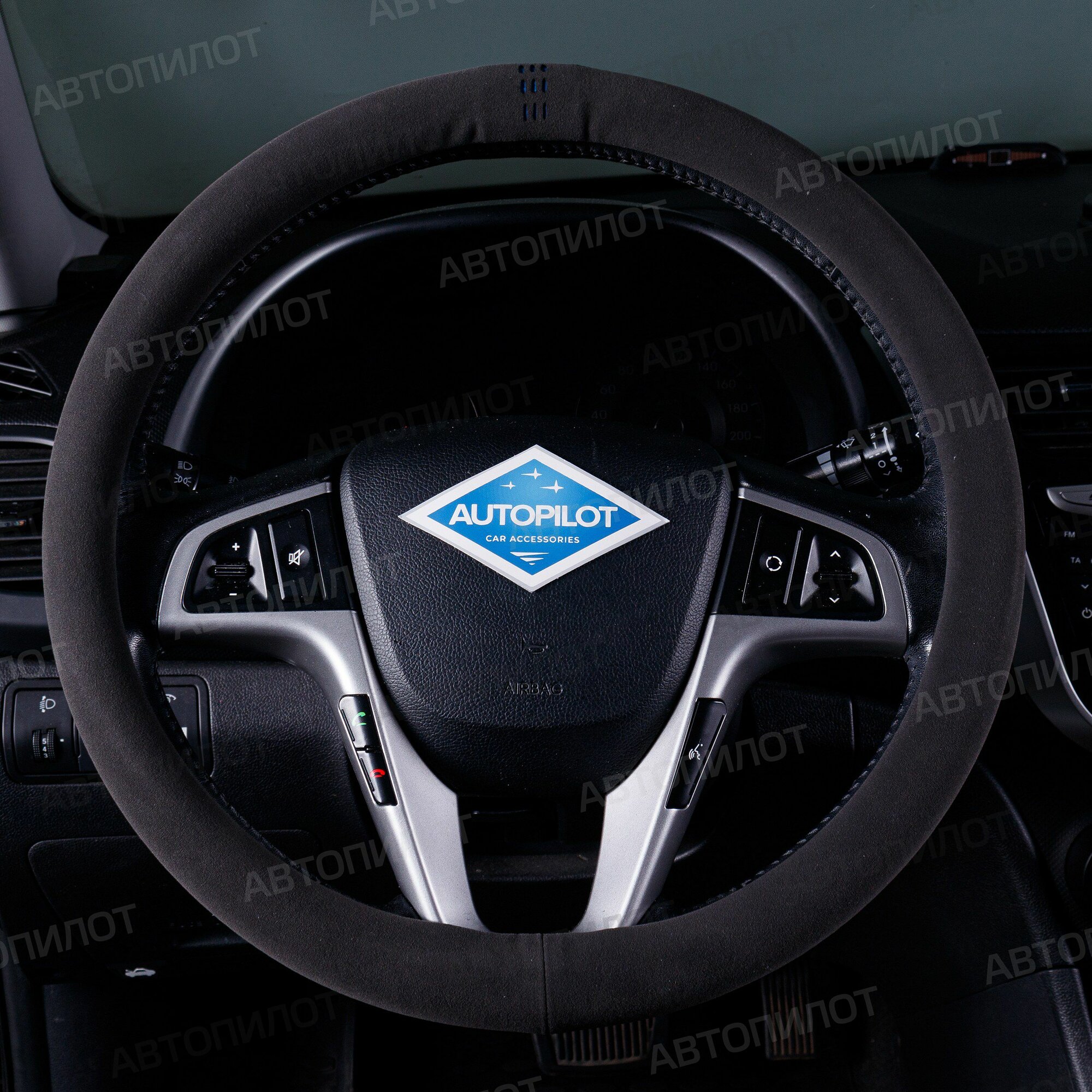 Оплетка на руль Subaru / Субару Levorg , Impreza , Forester , Legacy , Outback , XV и др, серая с синей вставкой, Чехол на руль 37 - 39 см