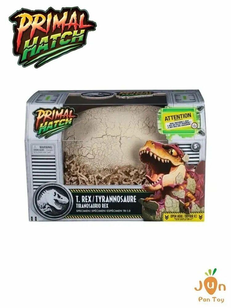 Интерактивная игрушка / Spin Master Jurassic World Primal Hatch Tyrannosaure Interactive Hatching Dino 57821 / Игрушка для высиживания яиц динозавров из мира юрского периода со светом и звуком
