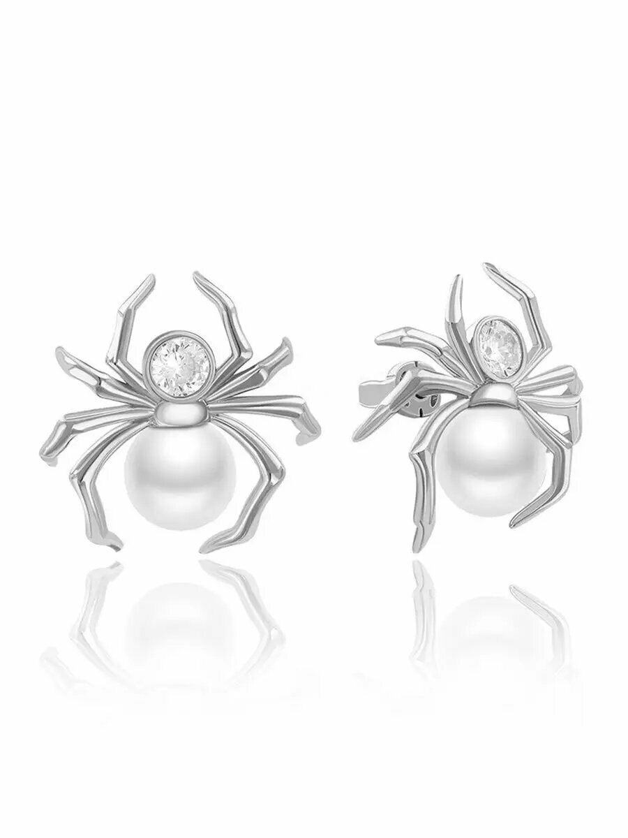 Серьги пусеты, серебро, 925 проба, жемчуг культивированный