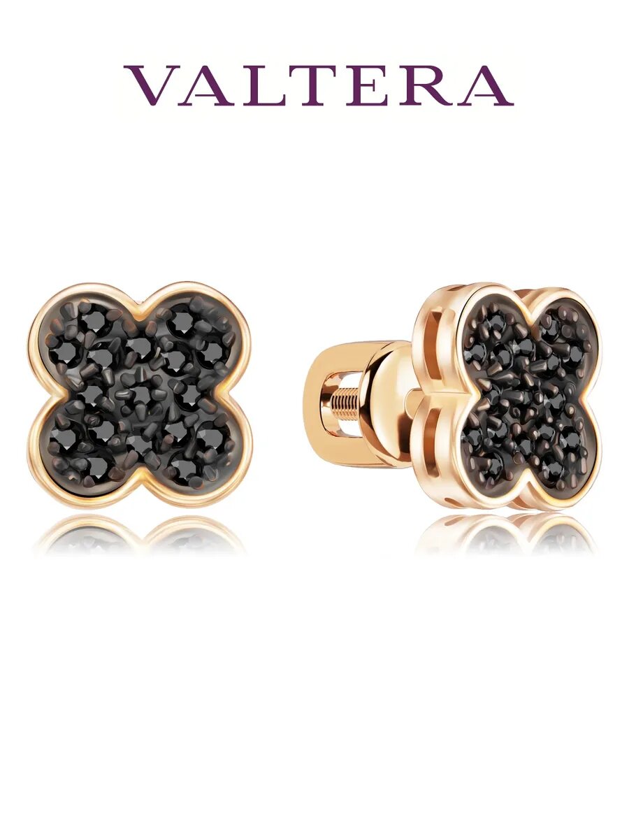 Серьги пусеты, серебро, 925 проба, золочение, фианит