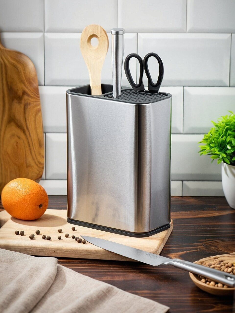 Подставка для ножей, нержавеющая сталь, 17х10.2х22.8 см, двойная, Y4-8335