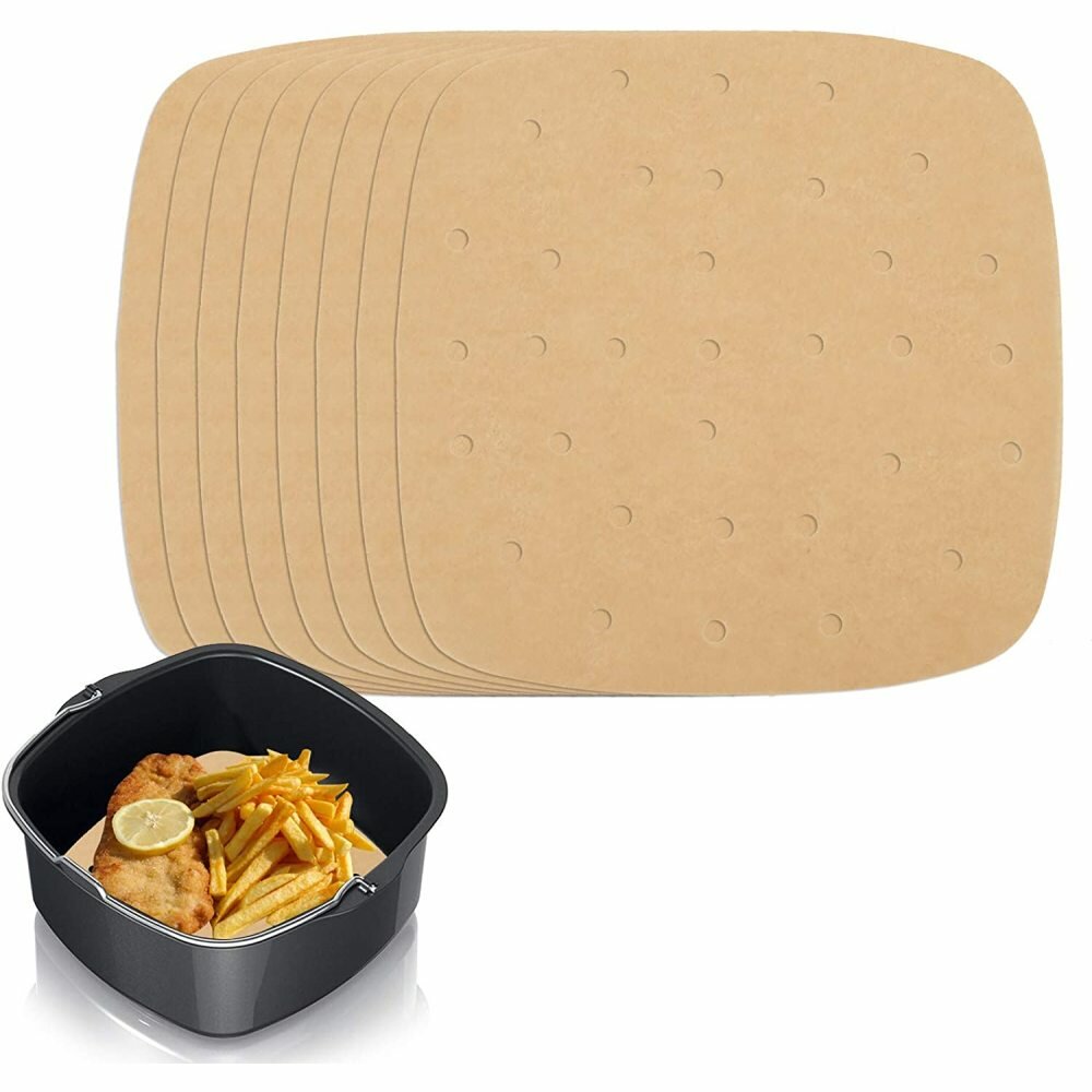 200 листов пергаментной бумаги для аэрофритюрницы, 21,6 см, антипригарная перфорированная, неотбеленная, для фритюрницы, квадратная бумага с силиконовым маслом