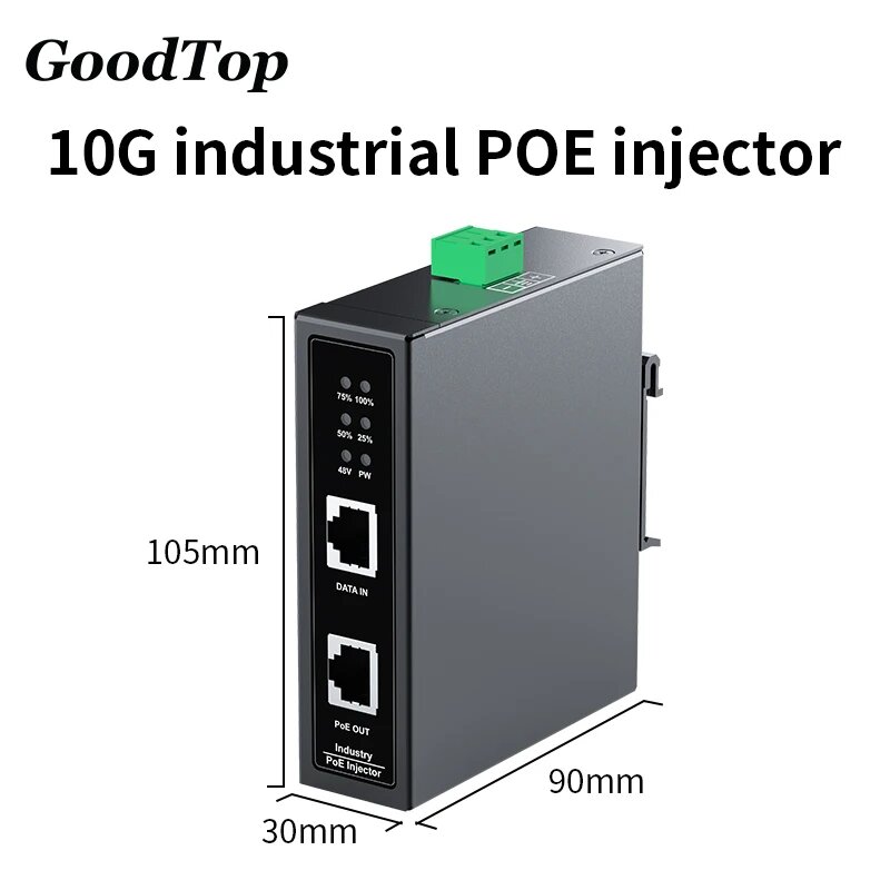 Промышленный инжектор POE GoodTop 10 ГБ, 90 Вт, DIN-рейка IEEE 802.3 af/at/bt Plug&Play 48-55 В для IP-камеры, беспроводной точки доступа, Wi-Fi Bridge
