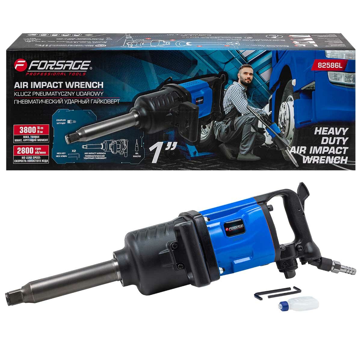 Forsage Пневмогайковерт с длинным валом 3800Н/м 1" F-82586L(47967)