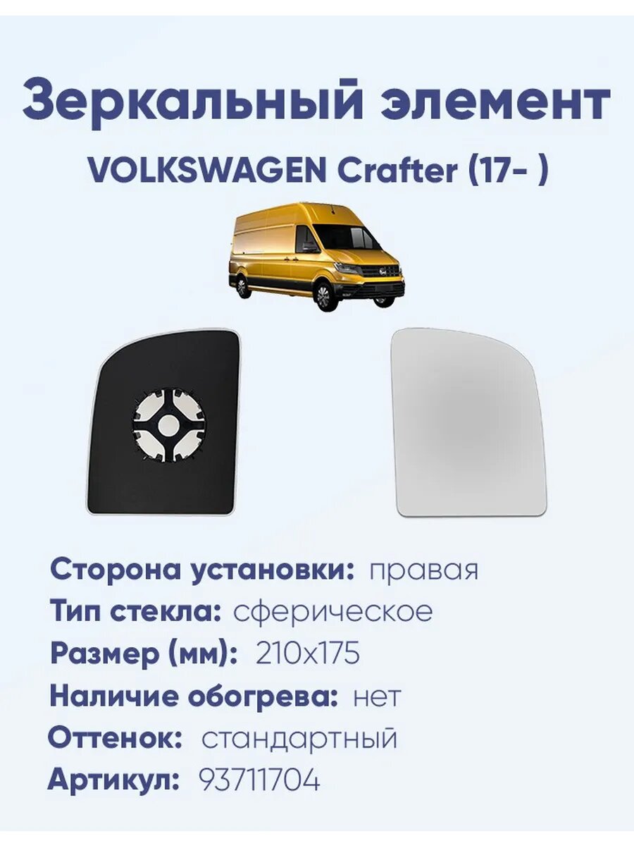 Зеркальный элемент правый VOLKSWAGEN Crafter (17- ) сфера нейтральный без обогрева