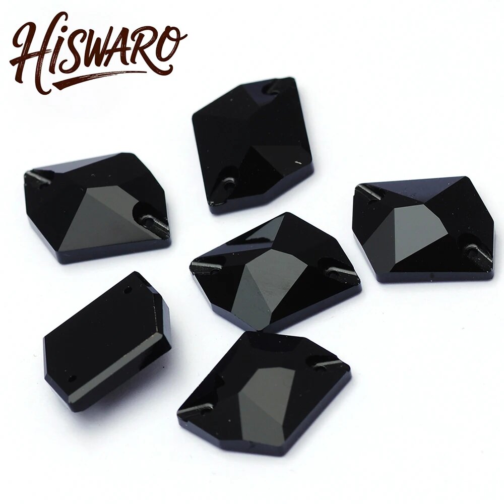 HISWARO Космические блестящие стеклянные камни для шитья Черный, 11x14mm (14Pcs), Jet