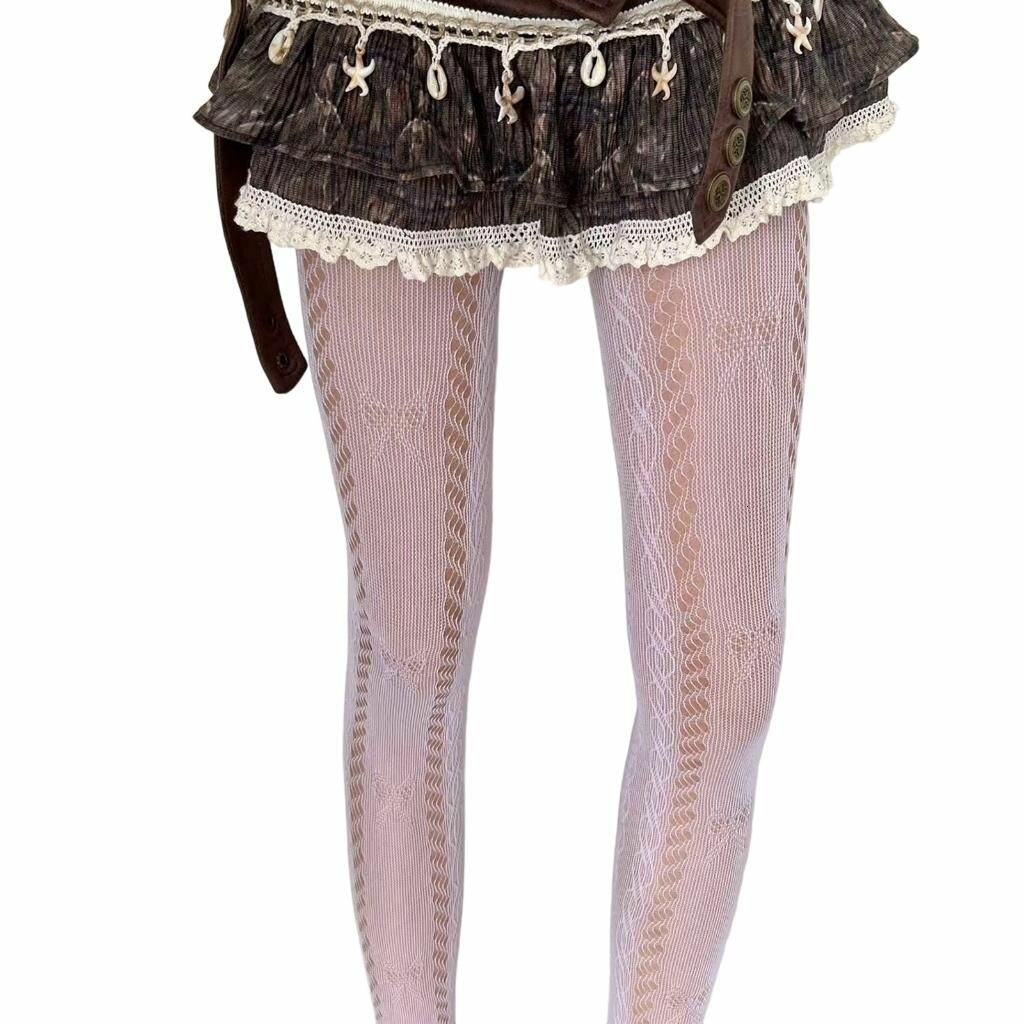 Кружевные колготки с закрученным бантом-фиолетовый