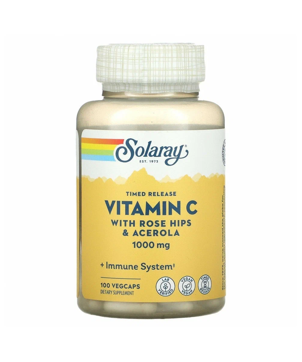 Solaray Vitamin C with Rose Hips & Acerola, Timed Release, Витамин C 1000mg 100 vegcaps