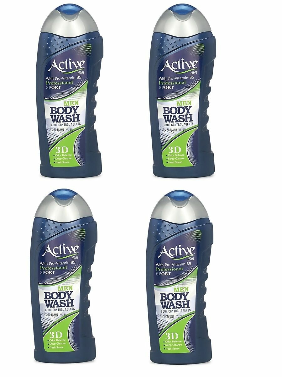 Гель для душа Active Natural Спорт 3D, мужской, с витамином B5, 400 мл, 4 шт