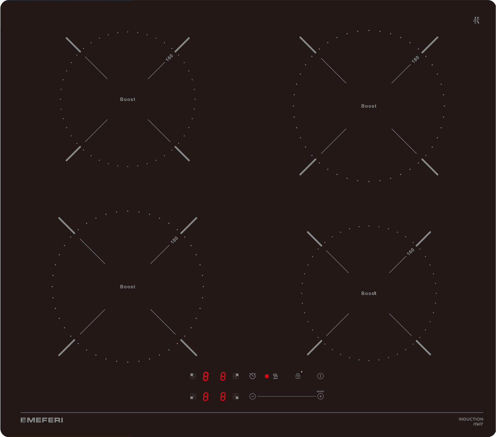 Варочная панель индукционная MIH604BK POWER (Модификация 2025 года) черная, 4 конфорки, 7000 Вт, быстрый нагрев Boost