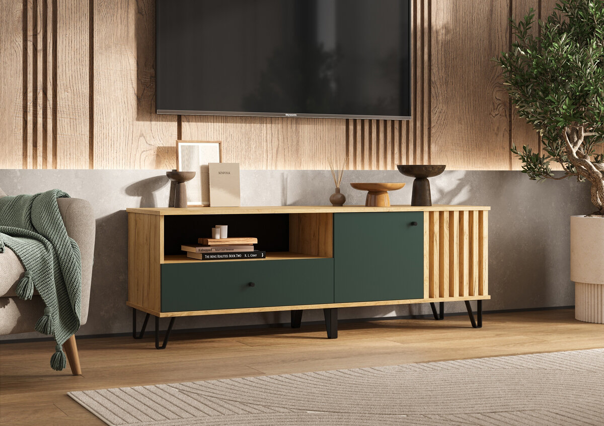 Роджинамиф Тумба ТВ (1500) (Изумрудный, Дуб Крафт)