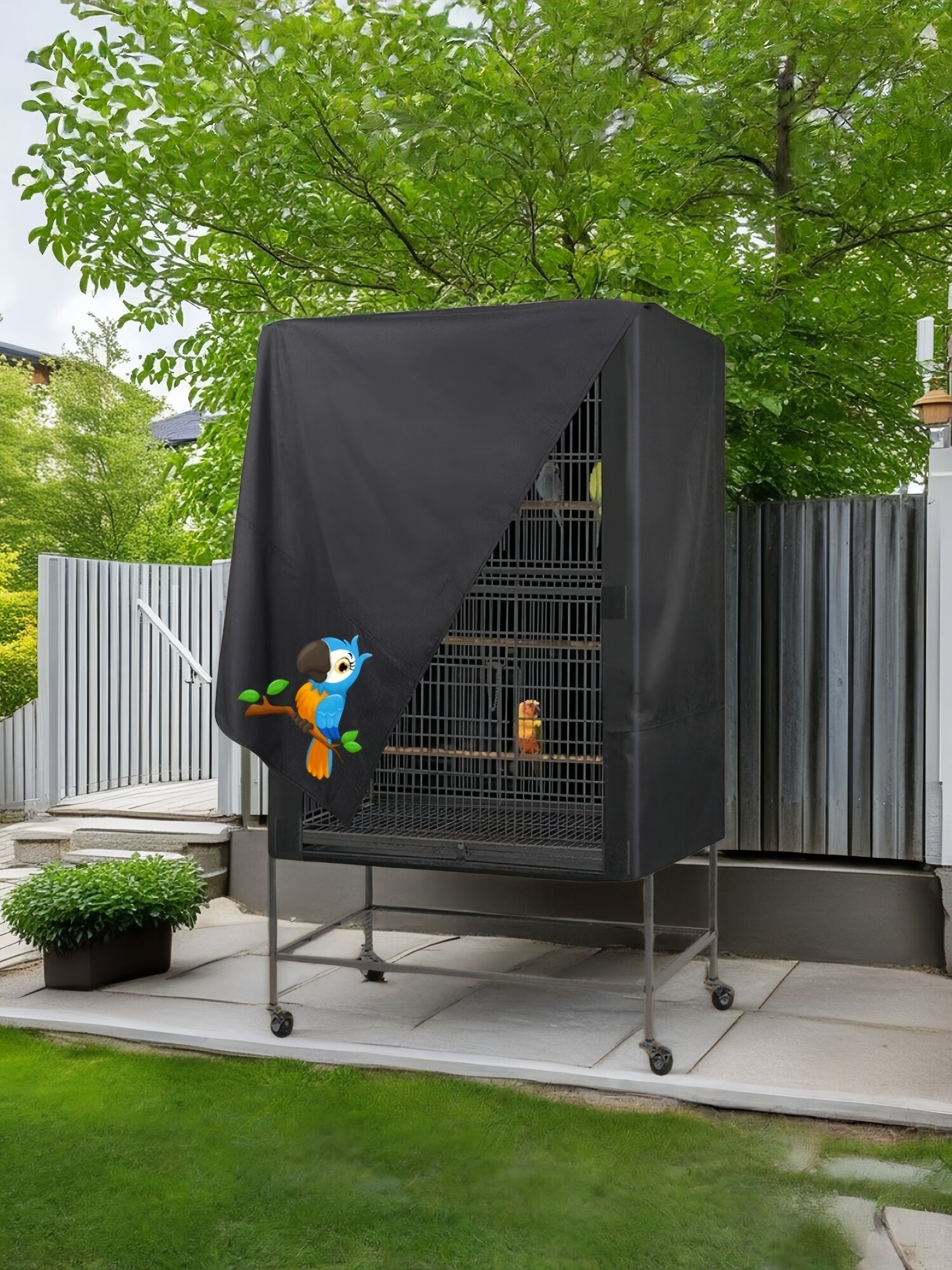 Сетка-чехол на клетку для попугаев и птиц, водонепроницаемый, оксфорд, светонепроницаемость, черный, 48х48х102см