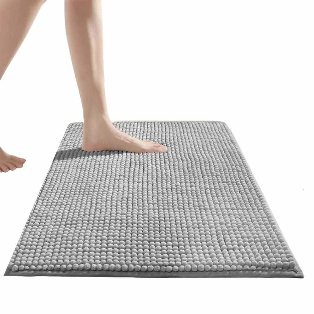 Коврик для ванной комнаты из плотной короткошерстной шерсти с синелью-дымчато-серый-50 см х 80 см