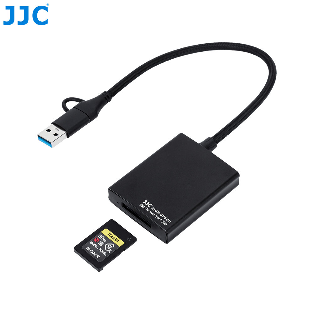 Чтатель карт JJC CFexpress Type A USB 3.2 Gen2 10 Гбит/с, внешний адаптер 2-в-1 USB C / USB A, алюминиевый кардридер для iPhone 15, Android, MacOS M1/M2, Windows
