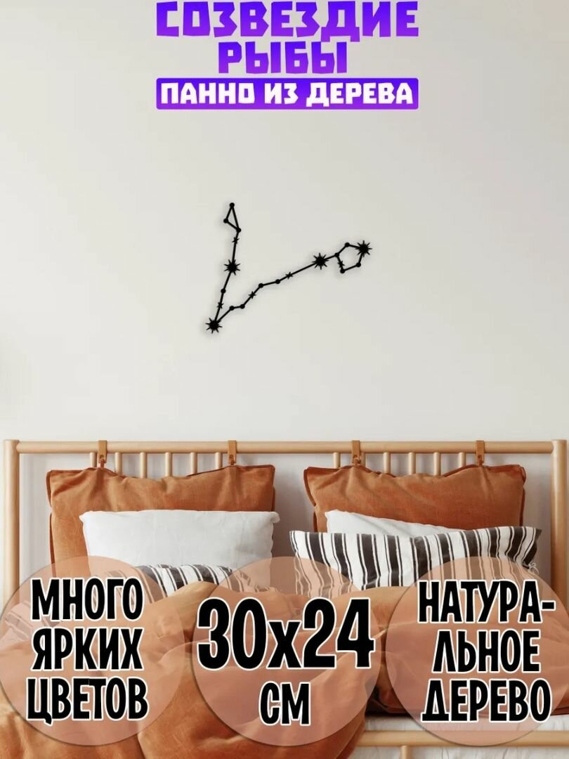 Декор на стену "Рыбы", декорация настенная, панно из дерева (Созвездие, знак зодиака, астрология, гороскоп)
