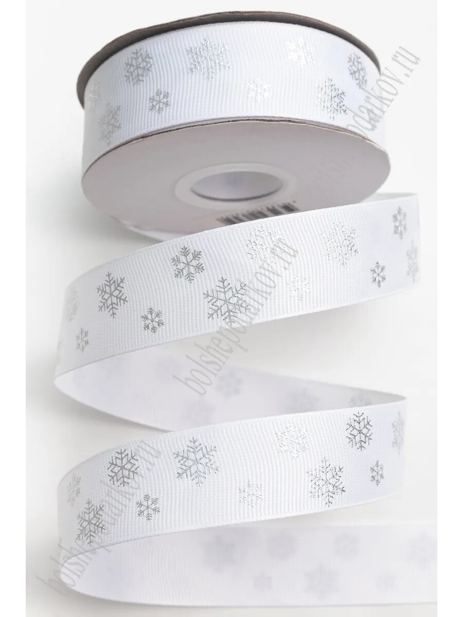 Лента репсовая с рисунком "Снежинки" 2,5см (9 метров)