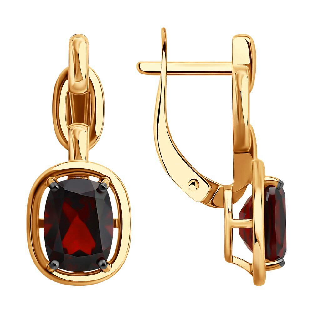 Серьги, серебро, 925 проба, золочение, гранат