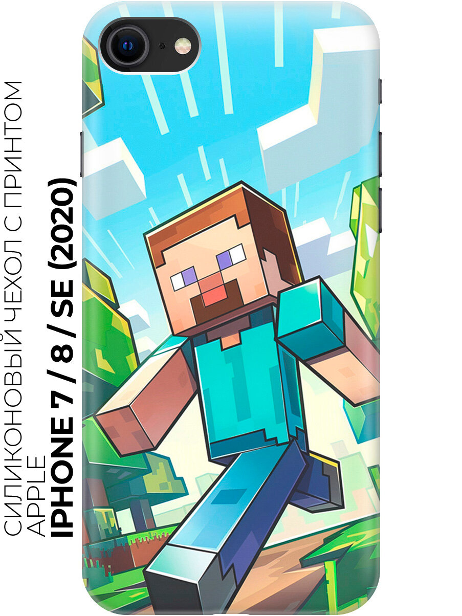 Силиконовый чехол на Apple iPhone SE (2022) / SE (2020) / 8 / 7 с принтом "Майнкрафт"