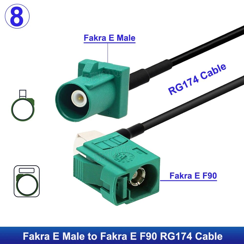 BEVOTOP Fakra E кабель RG174 зеленый 10см-10м 1M, Fakra E M to E F90