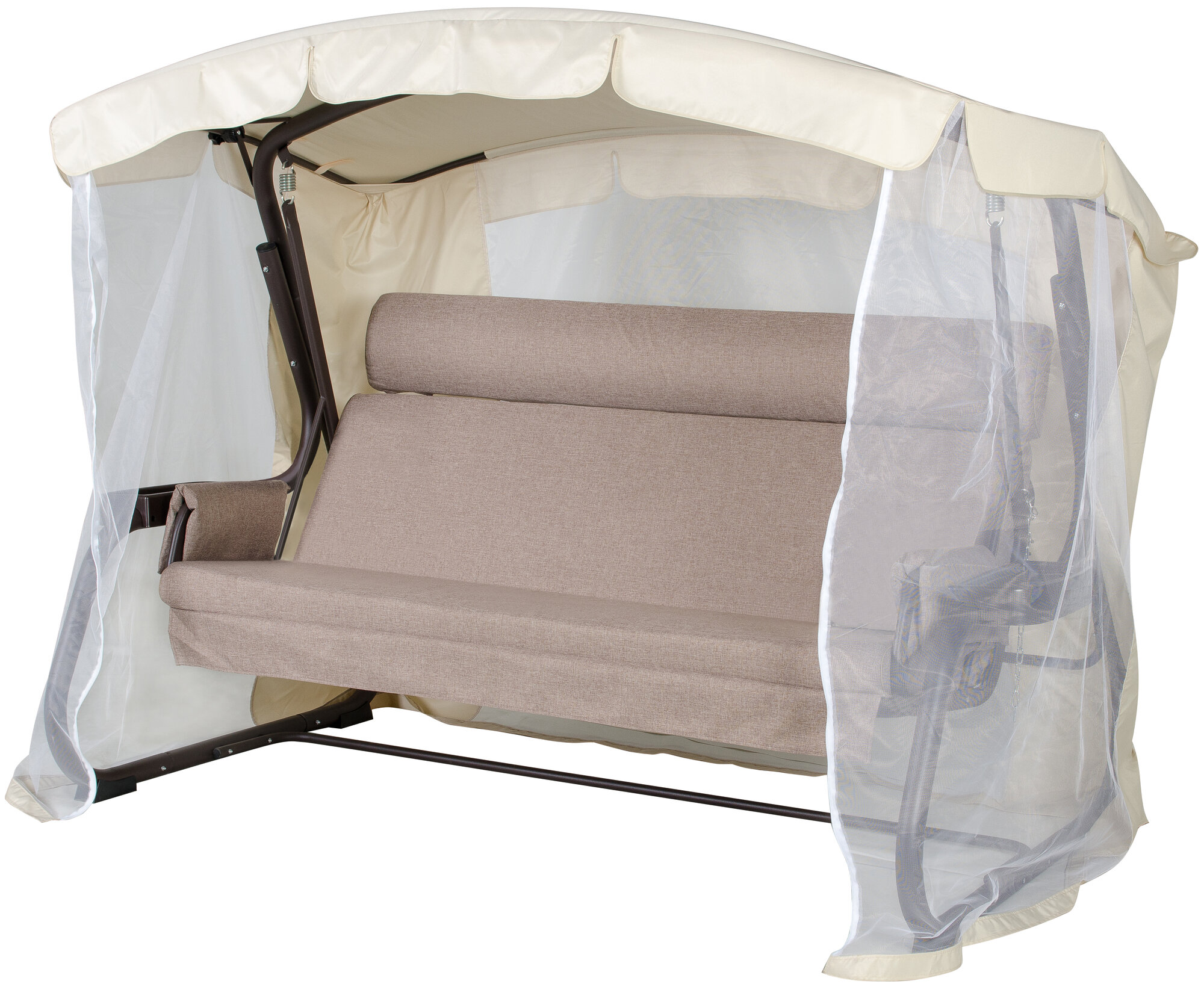 Садовые качели Удачная мебель Мерида Премиум, шоколадно/бежевые, металл, 3 места