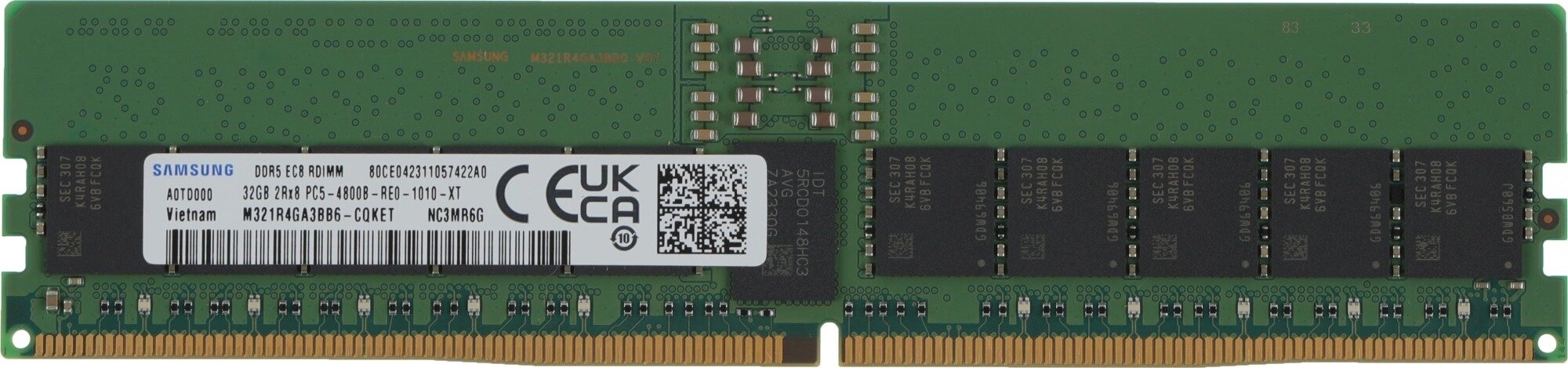 Оперативная память Samsung, DDR5, 32Gb (1x32Gb), 4800MHz, CL40, ECC, RDIMM, OEM