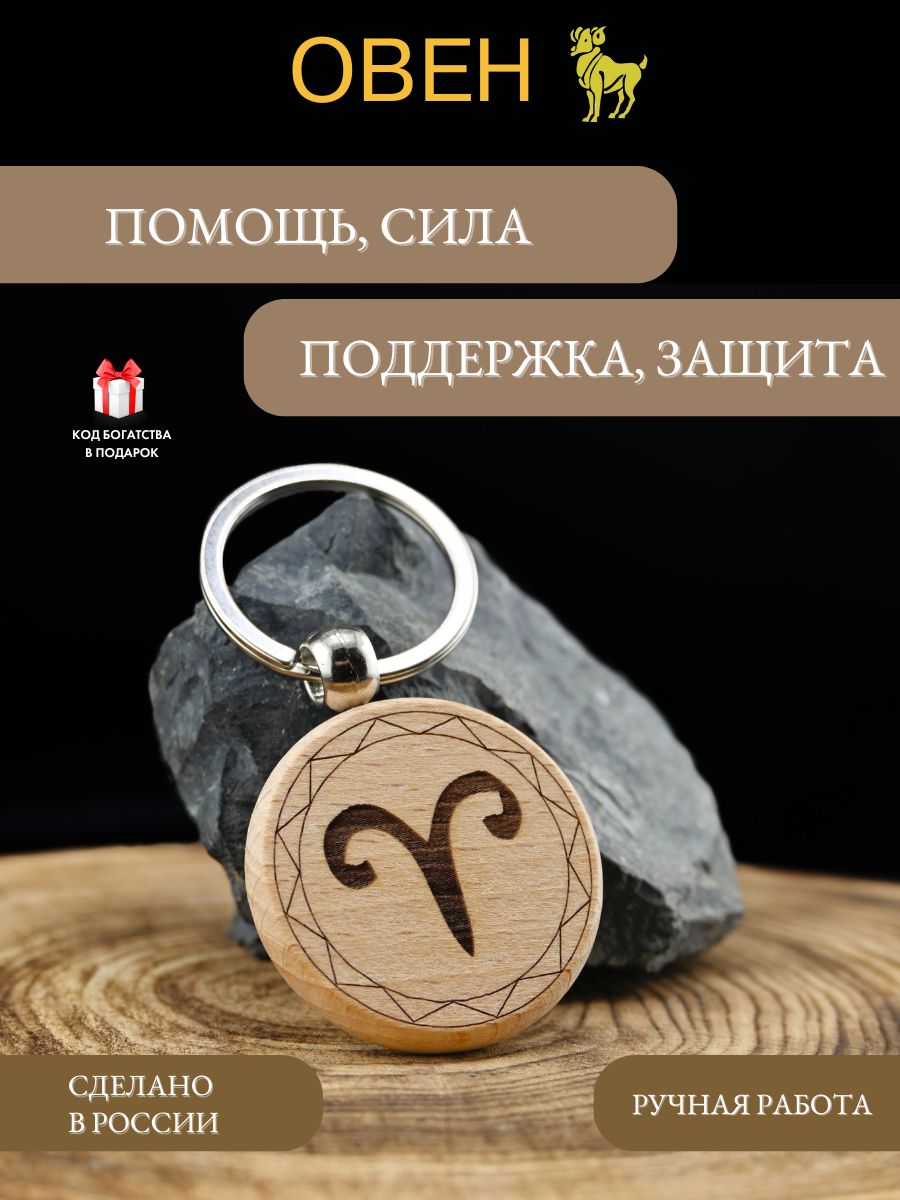 Брелок-талисман для Овна из натурального бука, 4 см, для удачи и новых начинаний