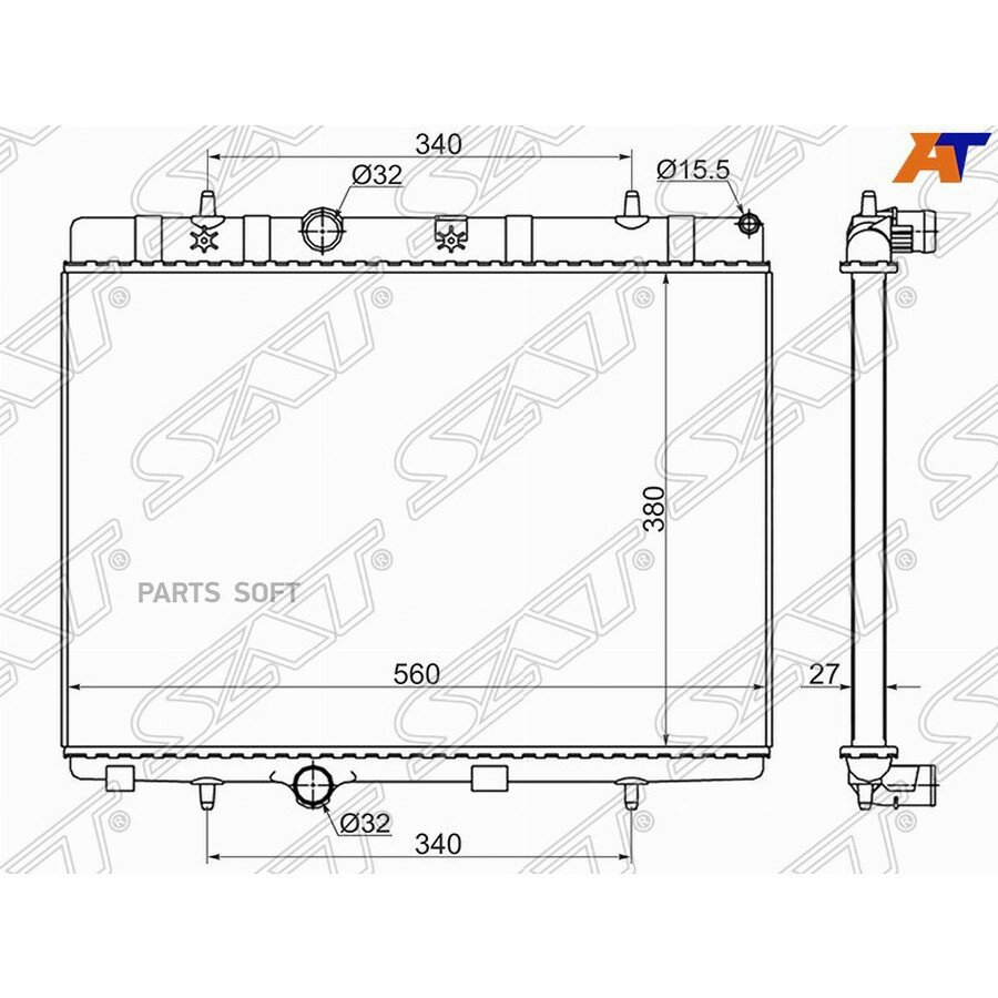 Радиатор Peugeot 301 13-16 / Citroen C2 03-07 от официального дистрибьютора, SAT, артикул PG00032