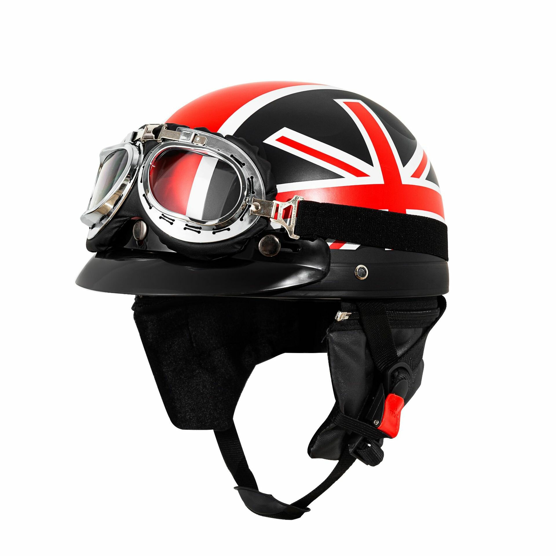 Шлем Мотоциклетный с очками / велошлем / мотошлем /каска для мотоцикла/байкерский шлем в стиле ретро черный