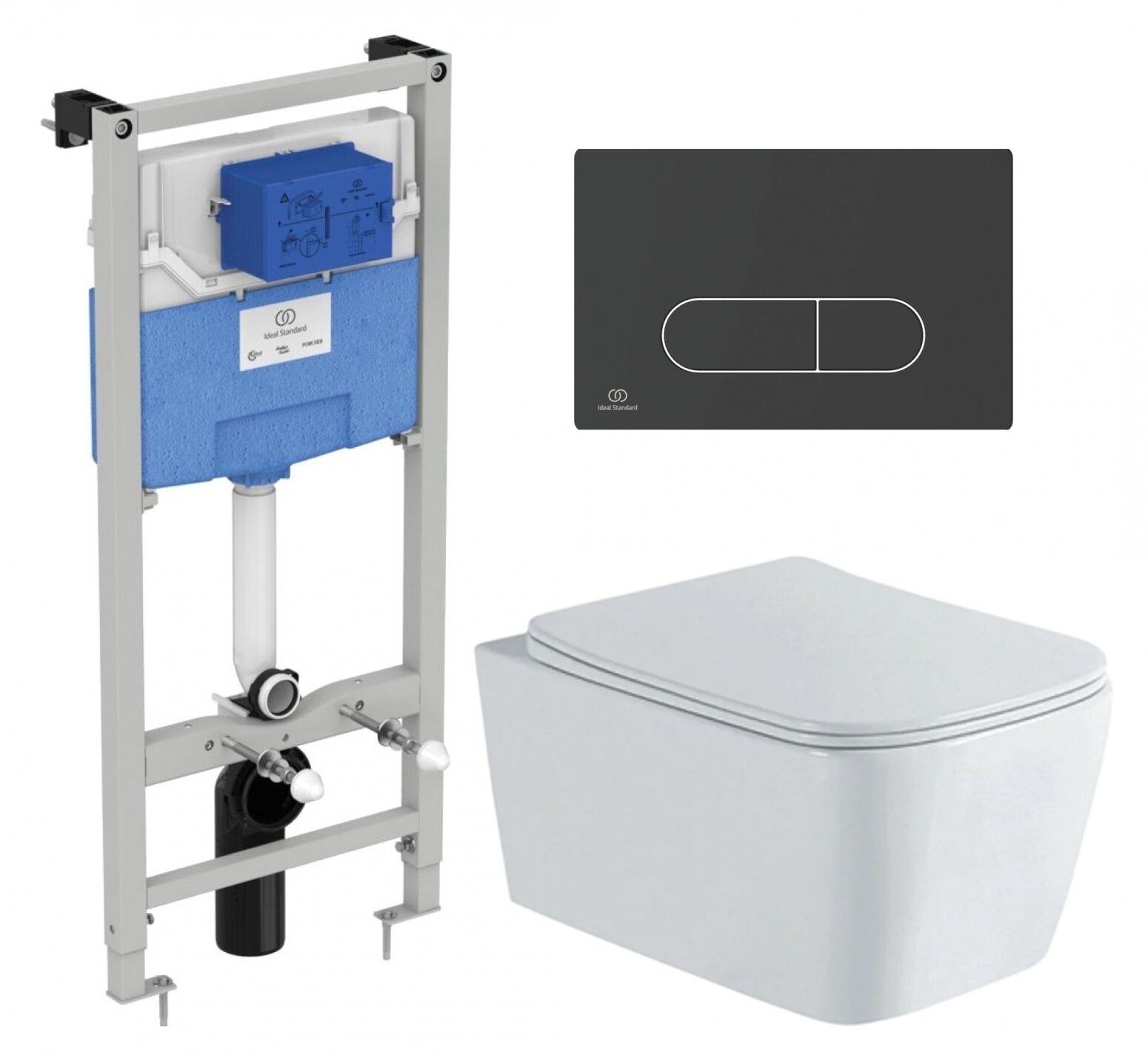 Комплект 3 в 1 инсталляция Ideal Standard + Унитаз подвесной AQUATEK Либра New AQ1148N-00 + кнопка черная